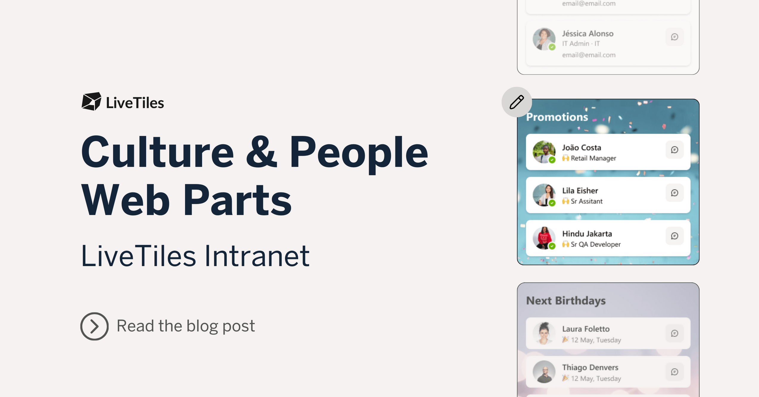 LiveTiles Intranet Culture & People Web Parts | LiveTiles